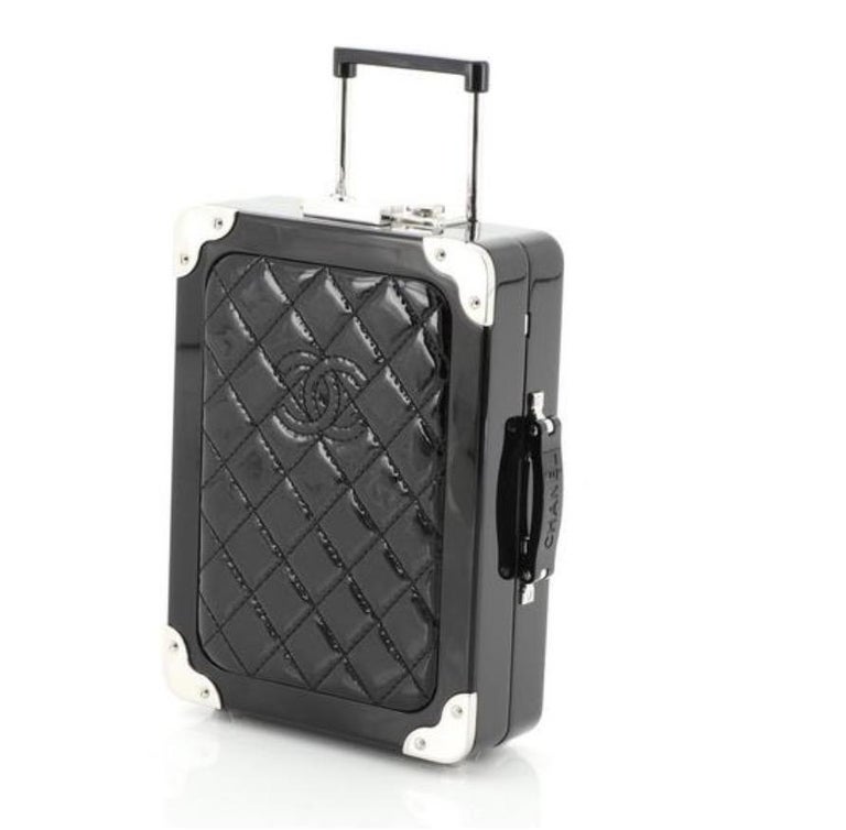 Chanel Runway Black Small Quilted Patent Luggage Evening Clutch ...