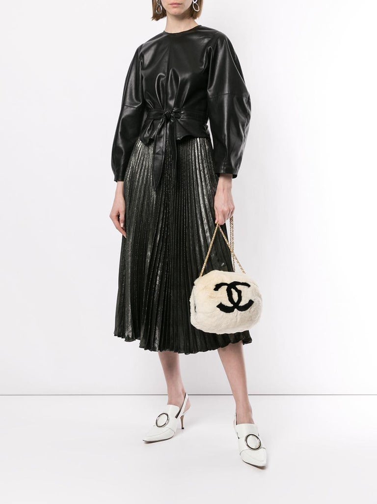 Chanel Runway Black White Fur Gold Logo Evening Muffler Shoulder Hand ...