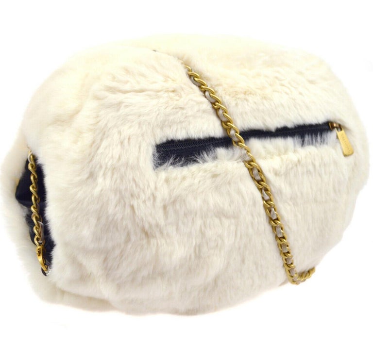 Chanel Runway Black White Fur Gold Logo Evening Muffler Shoulder Hand ...