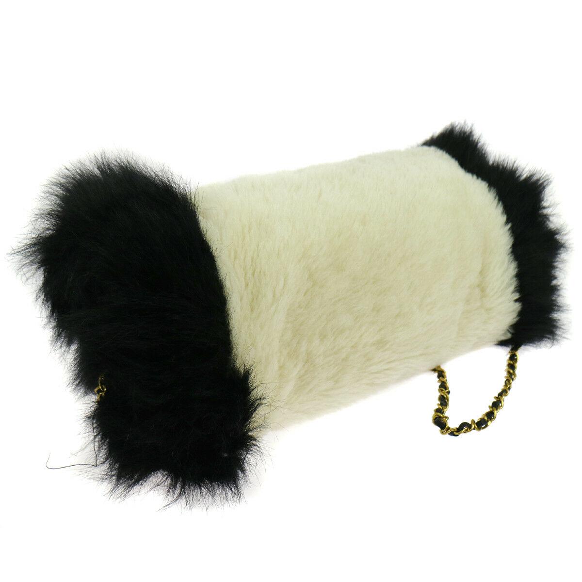 Chanel Runway Black White Fur Gold Logo Evening Muffler Shoulder Hand ...