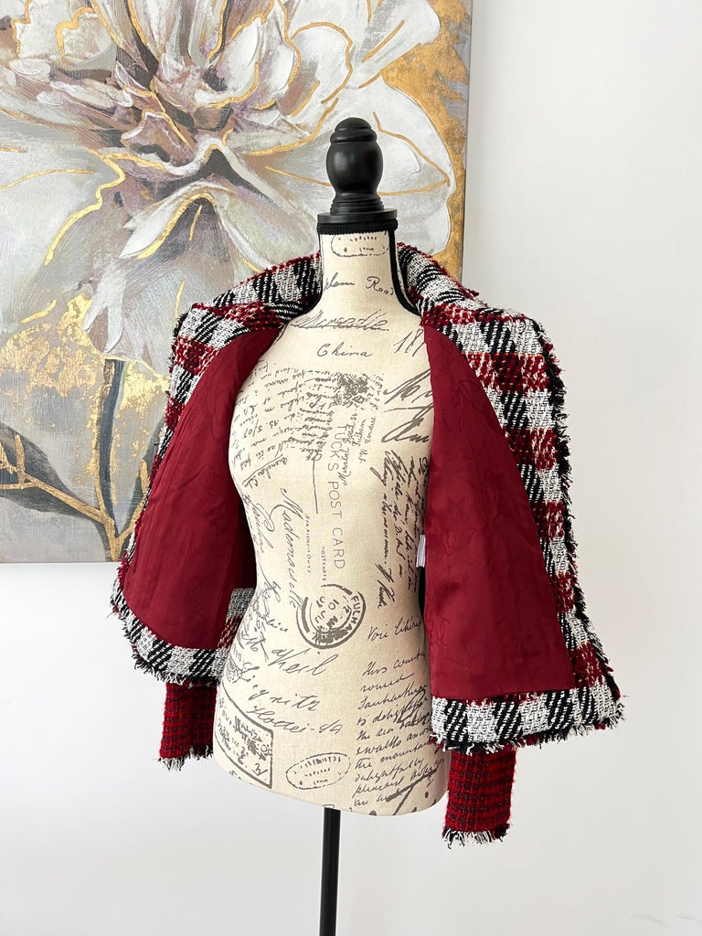 Chanel Runway Burgundy Red Tweed Jacket For Sale at 1stDibs