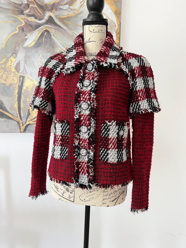Chanel Runway Burgundy Red Tweed Jacket For Sale at 1stDibs