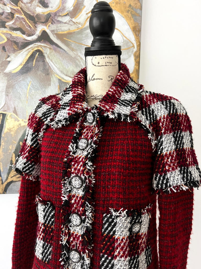 Chanel Runway Burgundy Red Tweed Jacket For Sale at 1stDibs