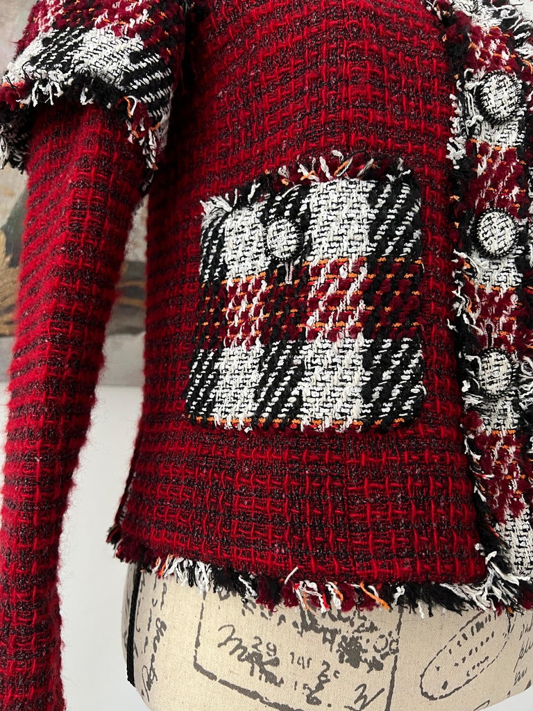 Chanel Runway Burgundy Red Tweed Jacket For Sale at 1stDibs