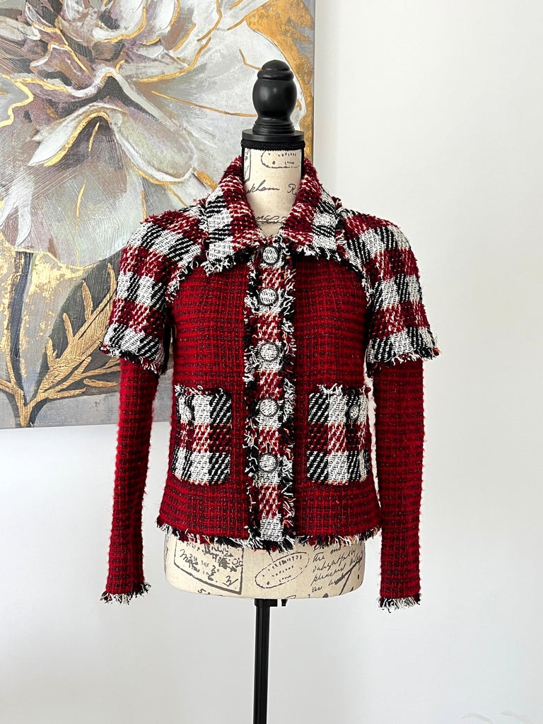 Chanel Runway Burgundy Red Tweed Jacket For Sale at 1stDibs