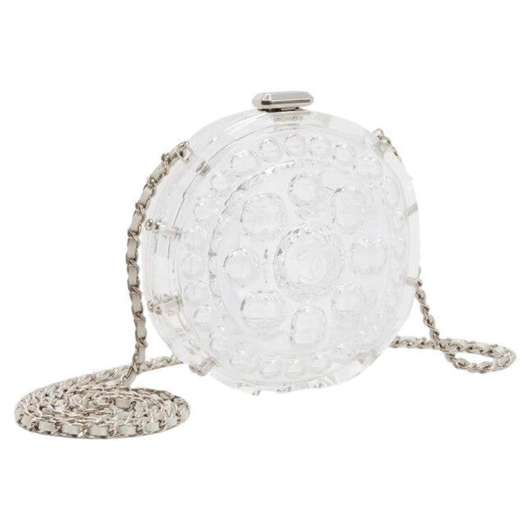 CHANEL Runway Clear Acrylic Silver Hardware Leather Trim Round Evening ...