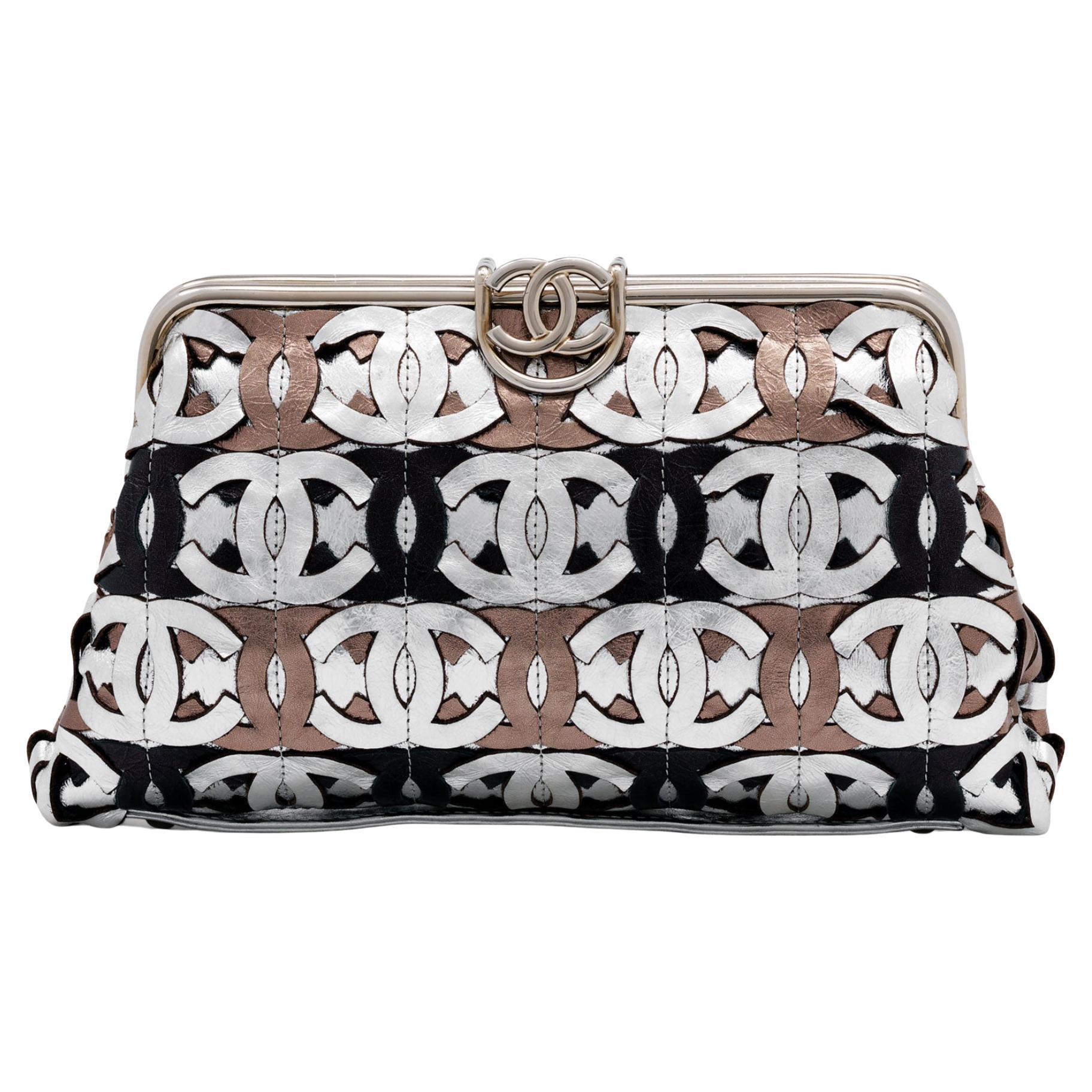 Chanel Runway Laser CC Metallic Silver Bronze Gold Clutch For Sale at ...