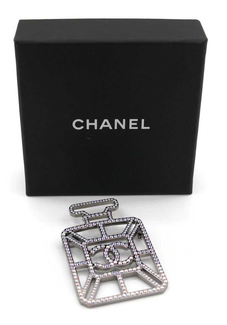 CHANEL Ruthenium Crystal Perfume Bottle CC Brooch, 2017 For Sale at 1stDibs