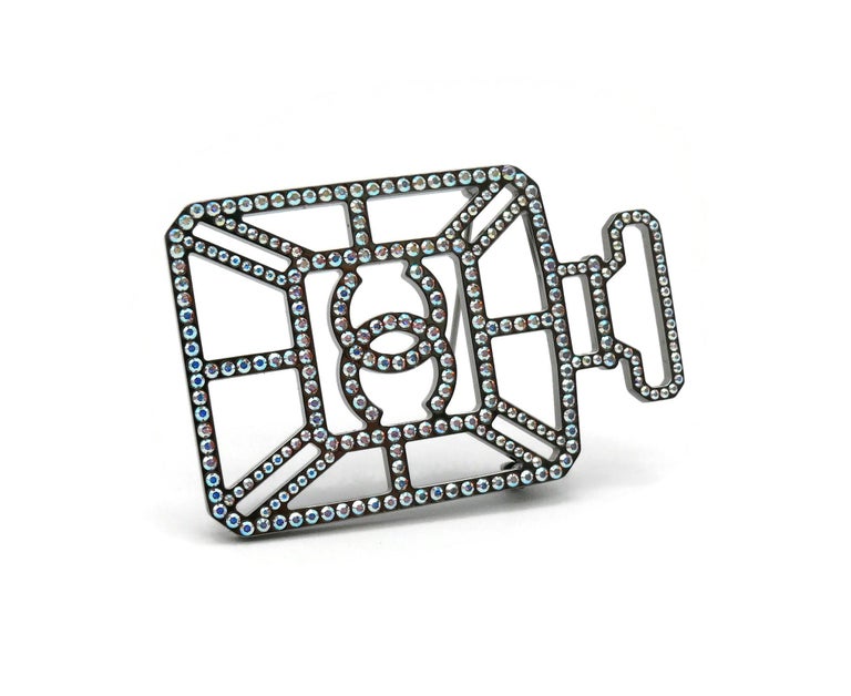 CHANEL Ruthenium Crystal Perfume Bottle CC Brooch, 2017 For Sale at 1stDibs