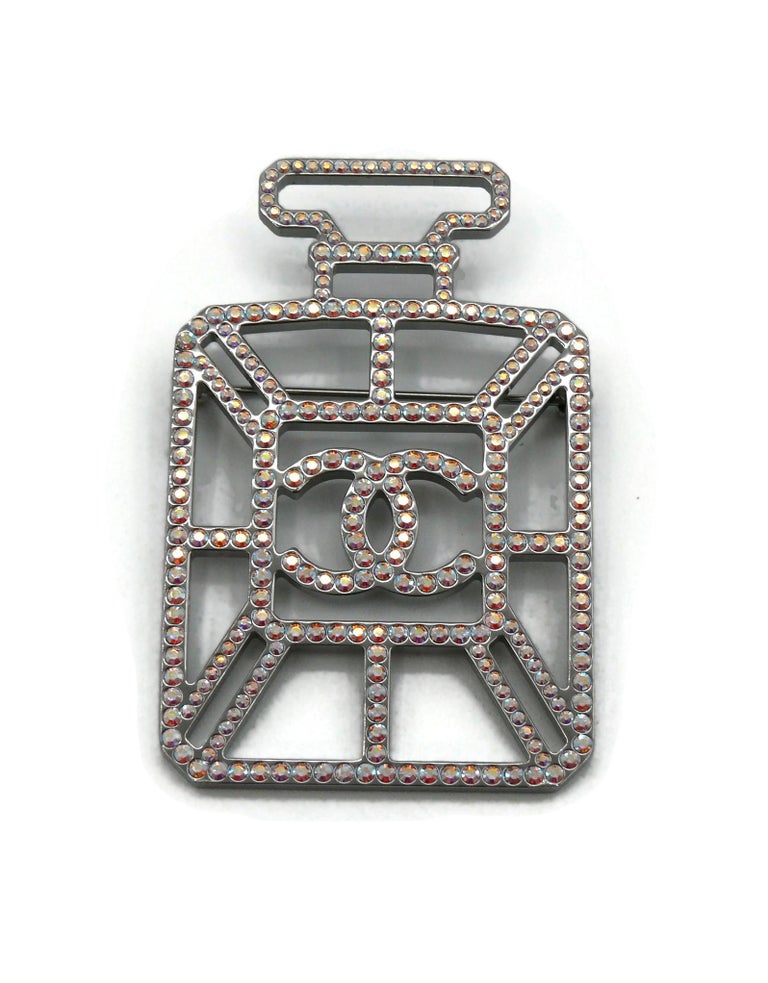 CHANEL Ruthenium Crystal Perfume Bottle CC Brooch, 2017 For Sale at 1stDibs