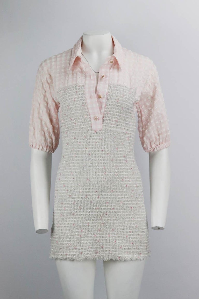 Chanel Sample Cotton Blend Tweed Mini Dress Fr 38 Uk 10 For Sale at 1stDibs