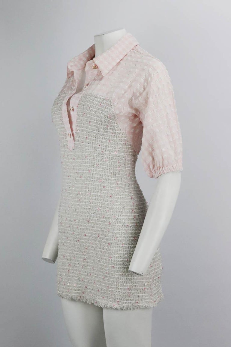 Chanel Sample Cotton Blend Tweed Mini Dress Fr 38 Uk 10 For Sale at 1stDibs