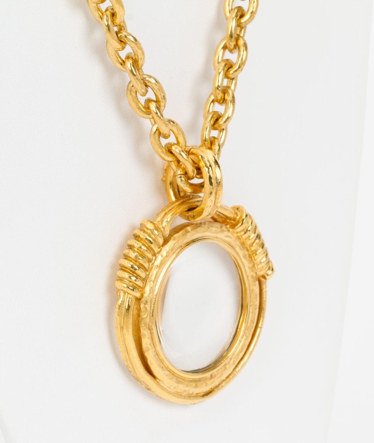 Chanel Satin Gold 80s Magnifier Necklace For Sale at 1stDibs