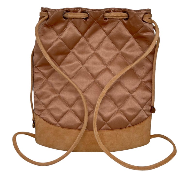 CHANEL Satin and Suede Quilted Drawstring Backpack For Sale at 1stDibs