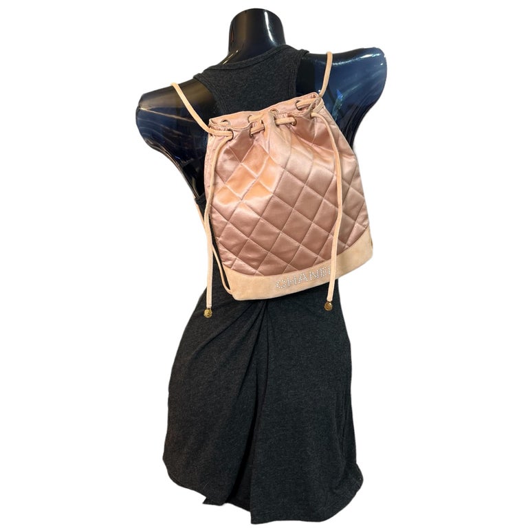 CHANEL Satin and Suede Quilted Drawstring Backpack For Sale at 1stDibs