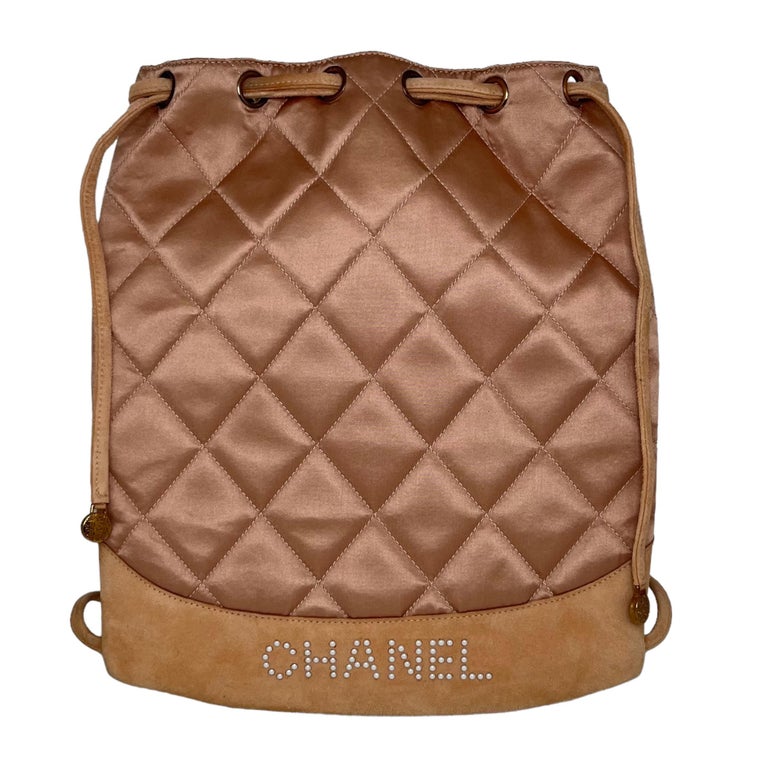 CHANEL Satin and Suede Quilted Drawstring Backpack For Sale at 1stDibs