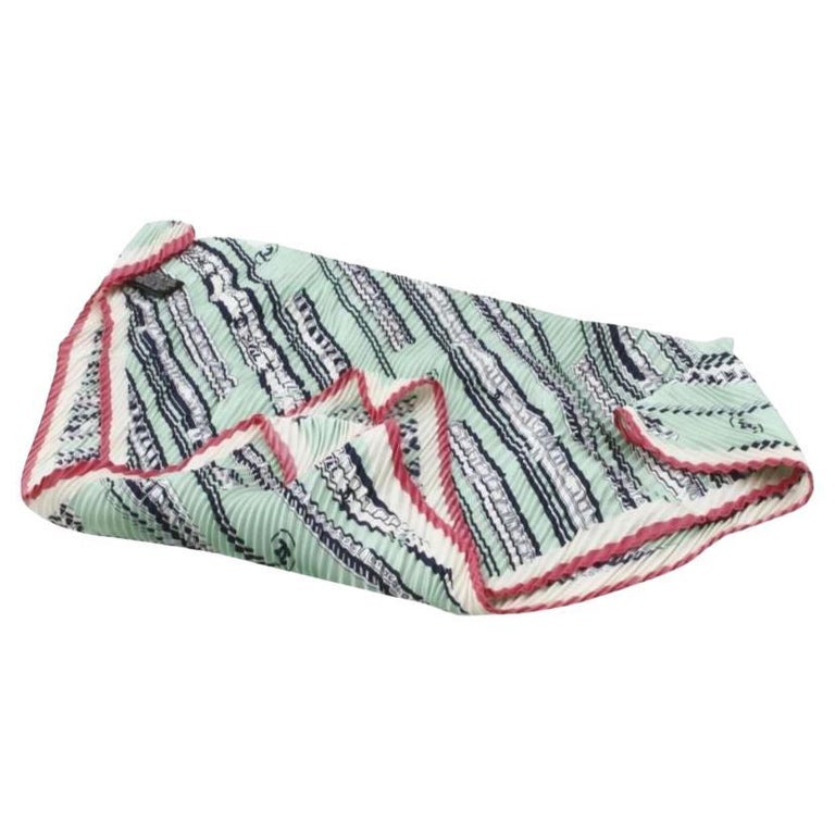 Chanel Seafoam Green Silk CC Train Locomotive Pleated Scarf 860914 For ...