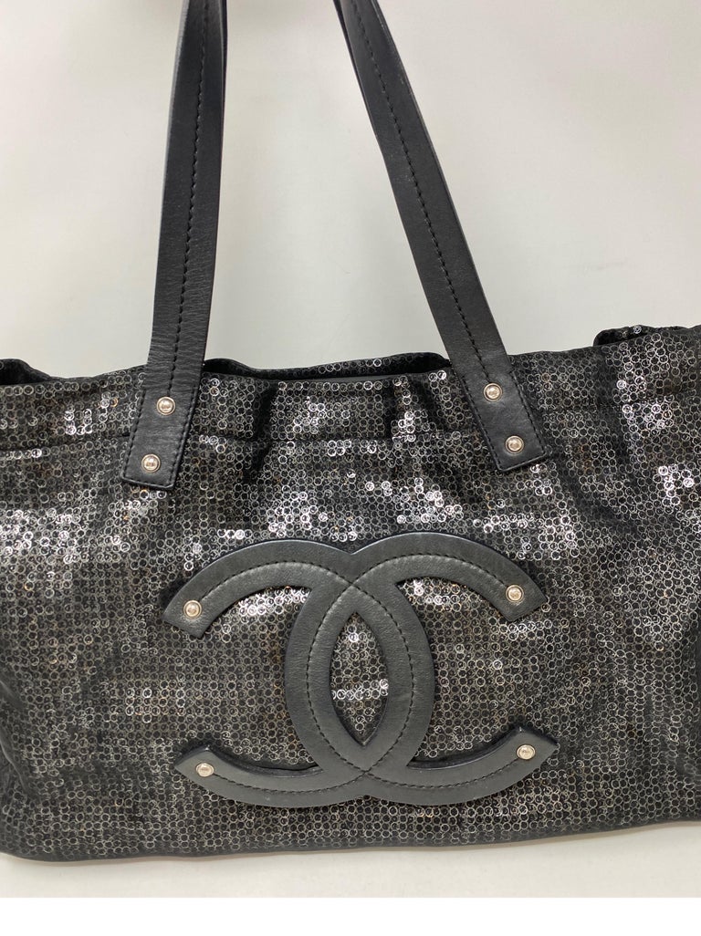 Chanel Sequin Black Tote Bag at 1stDibs