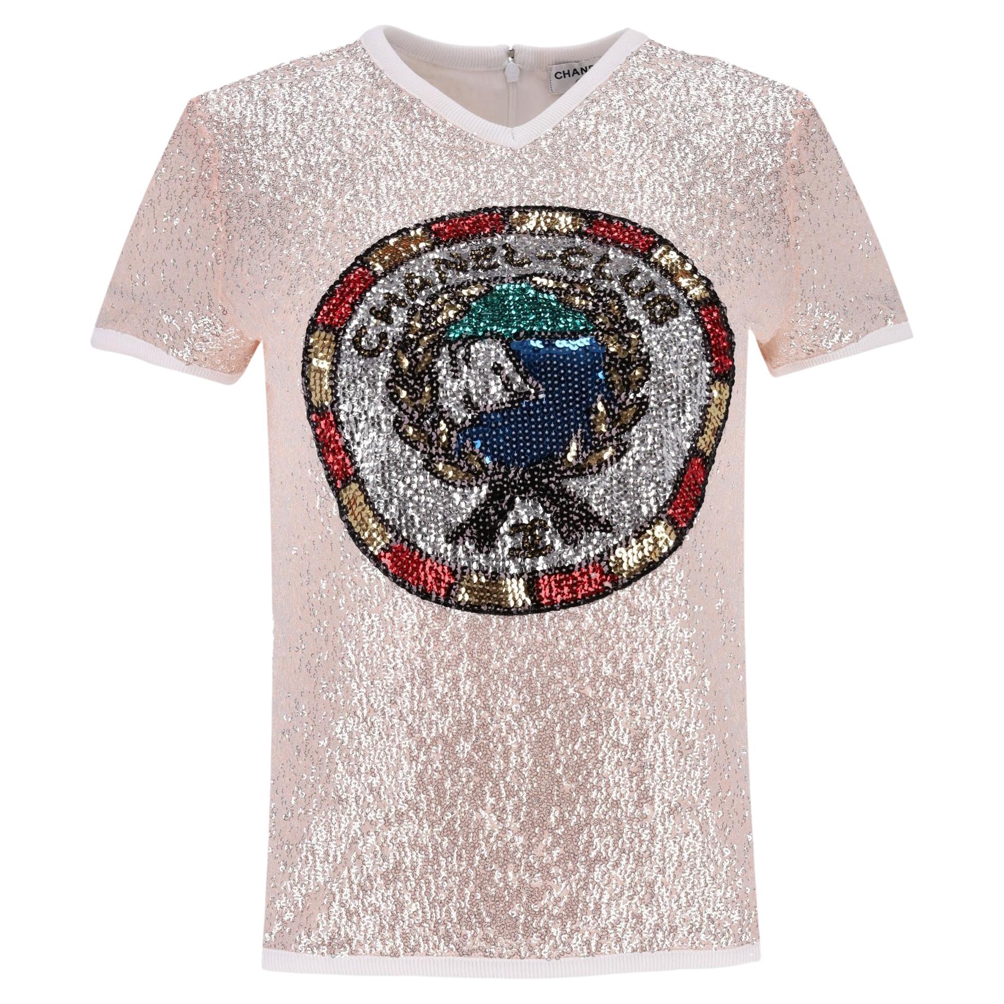 Chanel Sequin Top With Logo Design For Sale at 1stDibs