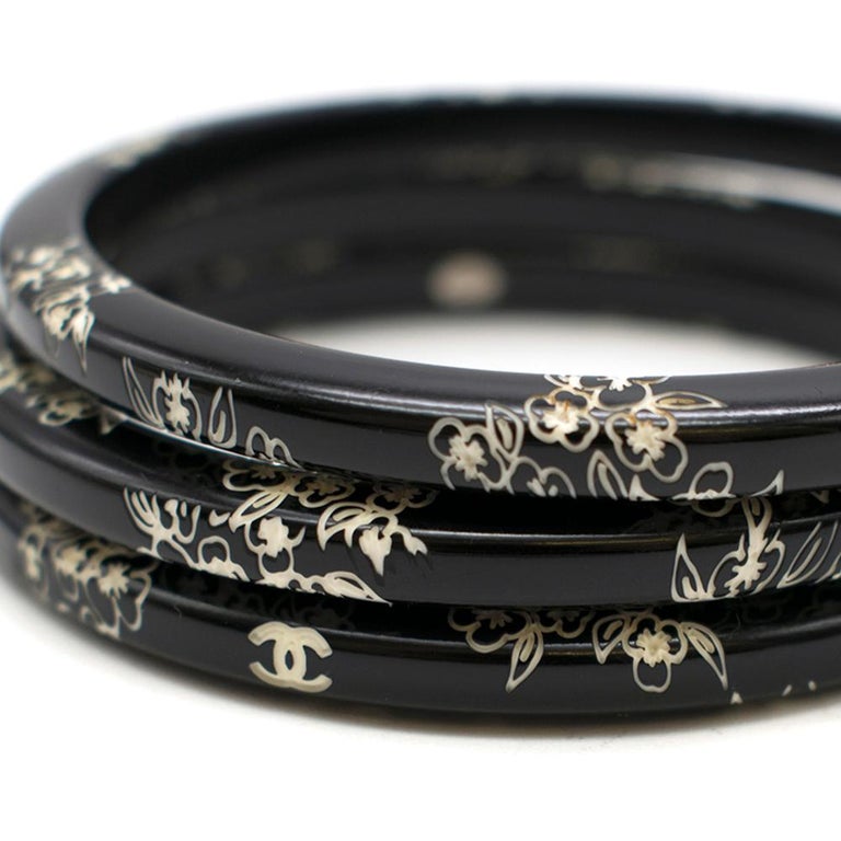 Chanel Set of 3 Carved Resin CC Bangles at 1stDibs