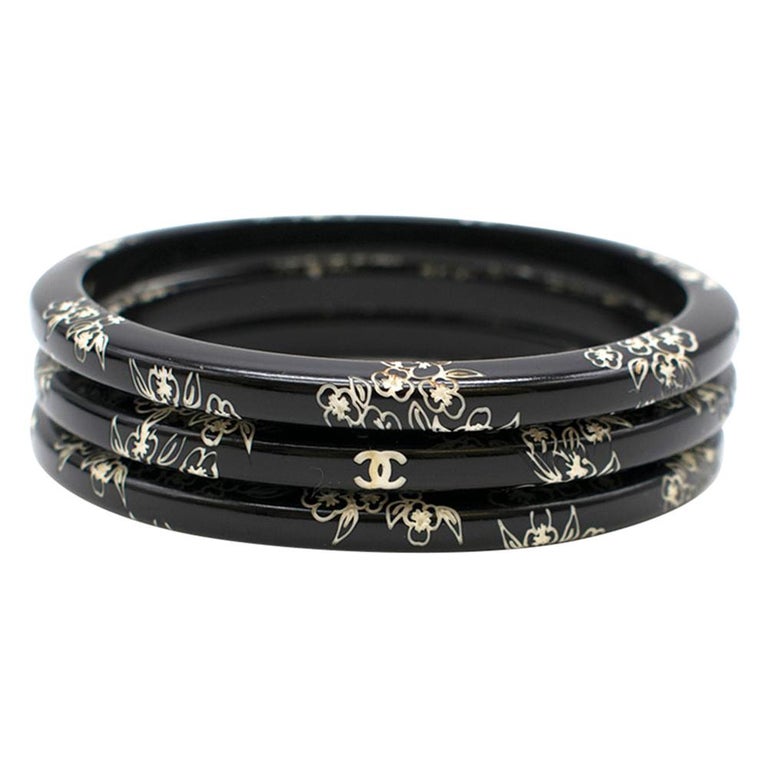 Chanel Set of 3 Carved Resin CC Bangles at 1stDibs