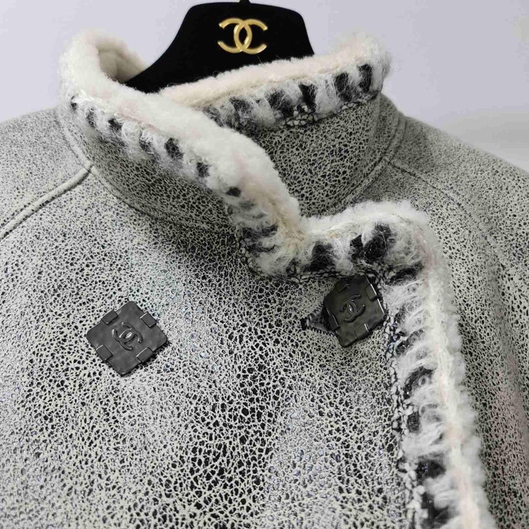 Chanel Shearling Leather CC Logo Buttons Jacket at 1stDibs | chanel ...
