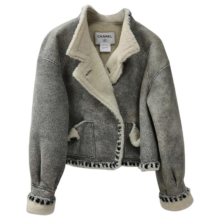 Chanel Shearling Leather CC Logo Buttons Jacket at 1stDibs | chanel ...