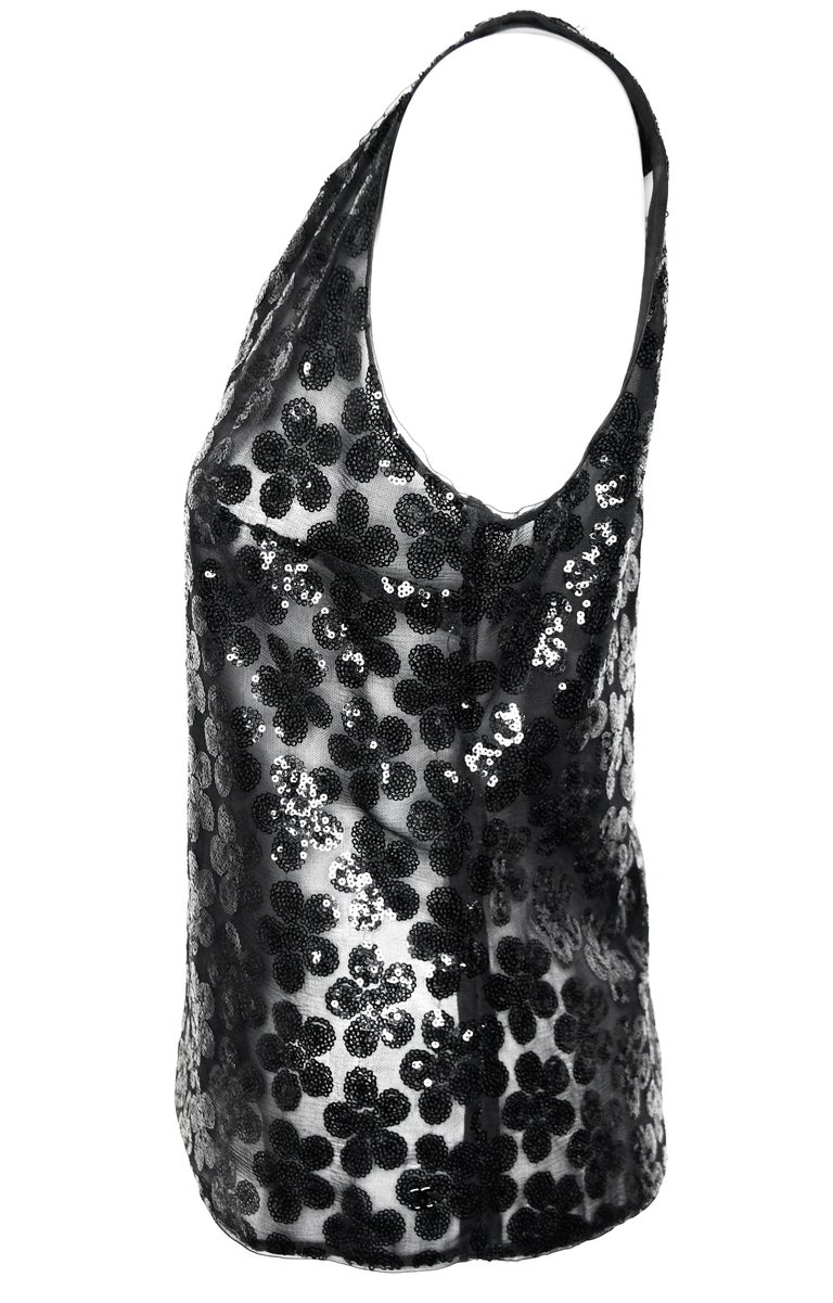 Chanel Sheer Sleeveless Shell Top With Sequin Camellia Embroidery ...