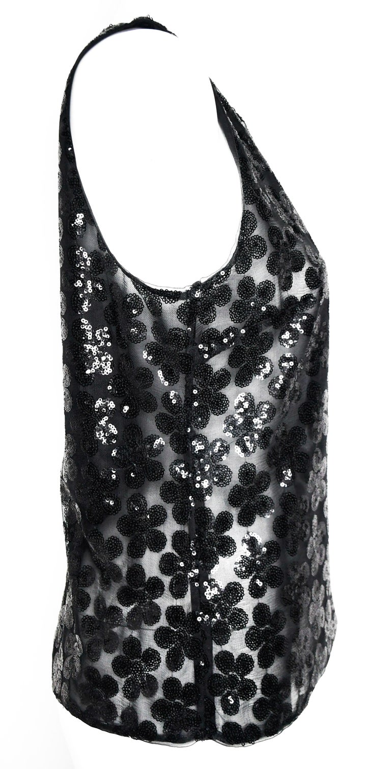 Chanel Sheer Sleeveless Shell Top With Sequin Camellia Embroidery ...