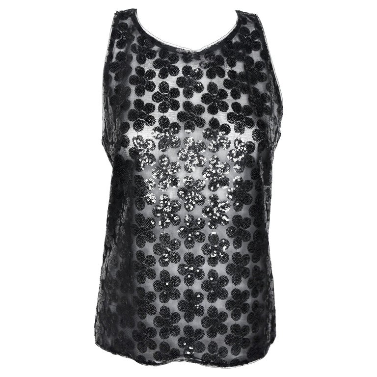 Chanel Sheer Sleeveless Shell Top With Sequin Camellia Embroidery ...