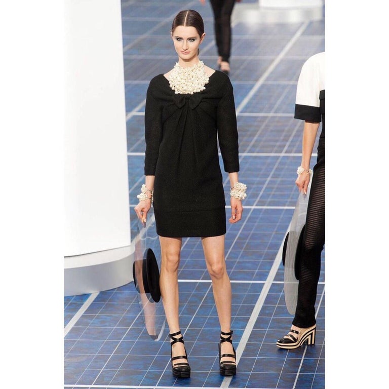 Chanel Shimmer Black V Neck Bow Dress Runway 2013 at 1stDibs
