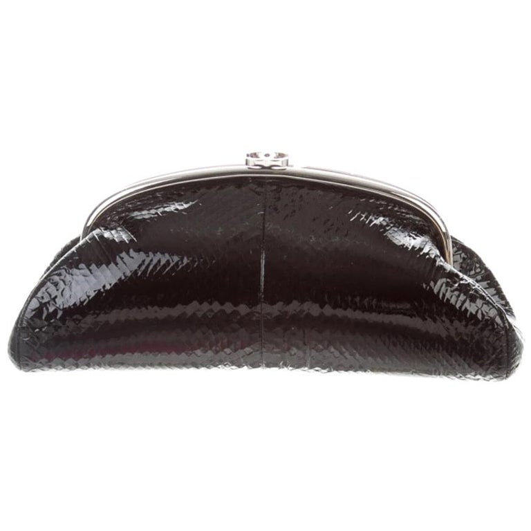 Chanel Shiny Black Exotic Silver Snakeskin Small Pouch Clutch Bag in ...