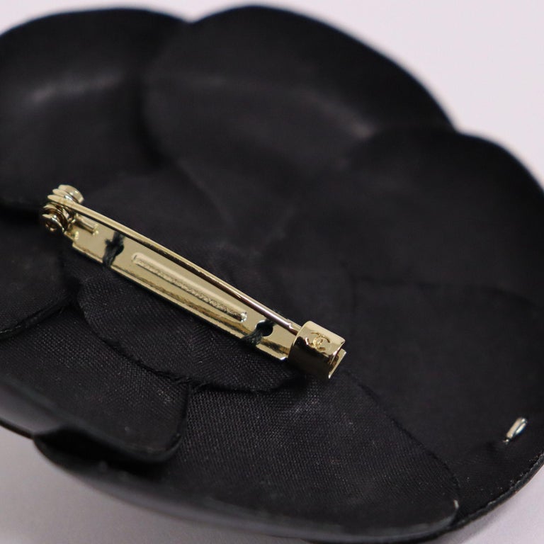 Chanel Shiny Black Patent Leather Camellia Brooche at 1stDibs