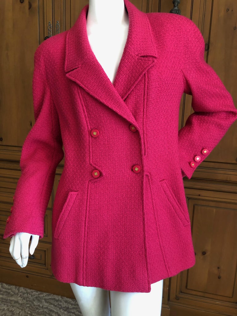 Chanel Shocking Pink Boucle Double Breasted Vintage Jacket For Sale at ...