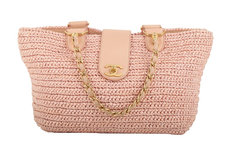 Chanel 2005 Rare Vintage Raffia Woven Pink Straw and Leather Basket ...