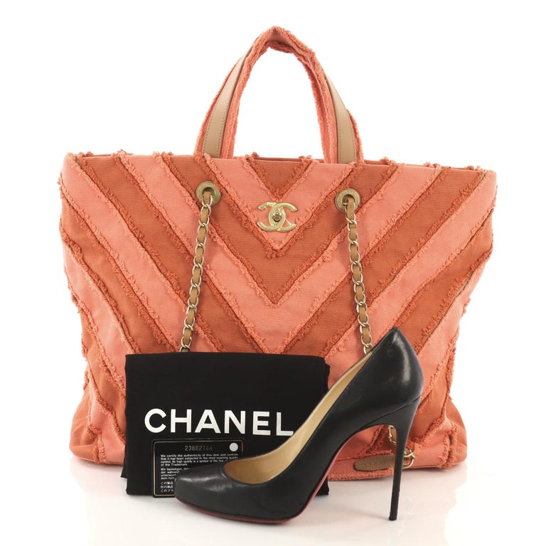 Chanel Shopping Tote Chevron Canvas Patchwork Large at 1stDibs