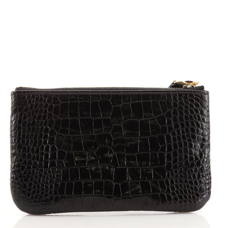Chanel Signature O Case Pouch Printed Crocodile Embossed Leather Mini ...