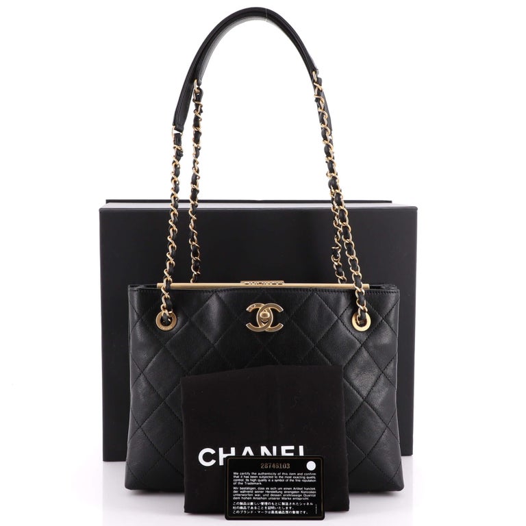 Chanel Signature Plate Shopping Bag Quilted Lambskin Medium For Sale at ...