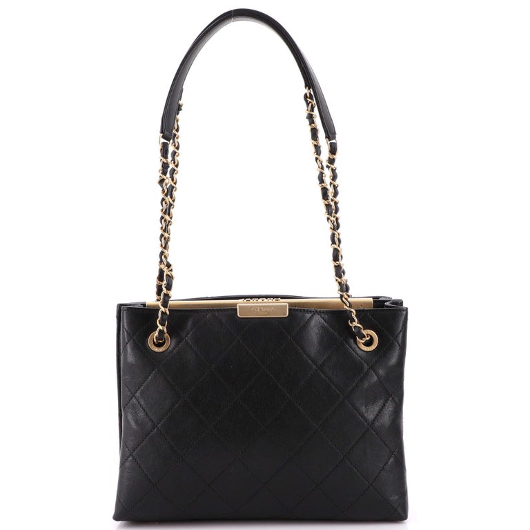 Chanel Signature Plate Shopping Bag Quilted Lambskin Medium For Sale at ...