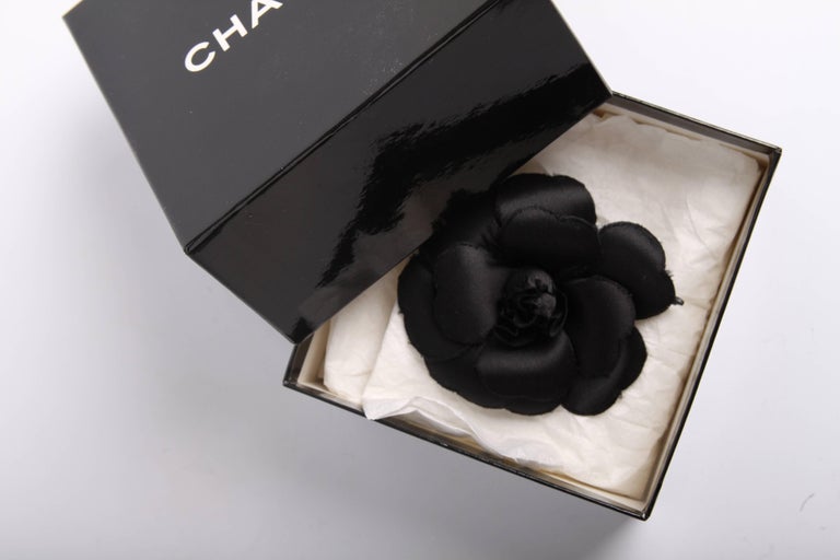 Chanel Silk Camellia Flower Brooch Pin - black at 1stDibs | chanel ...