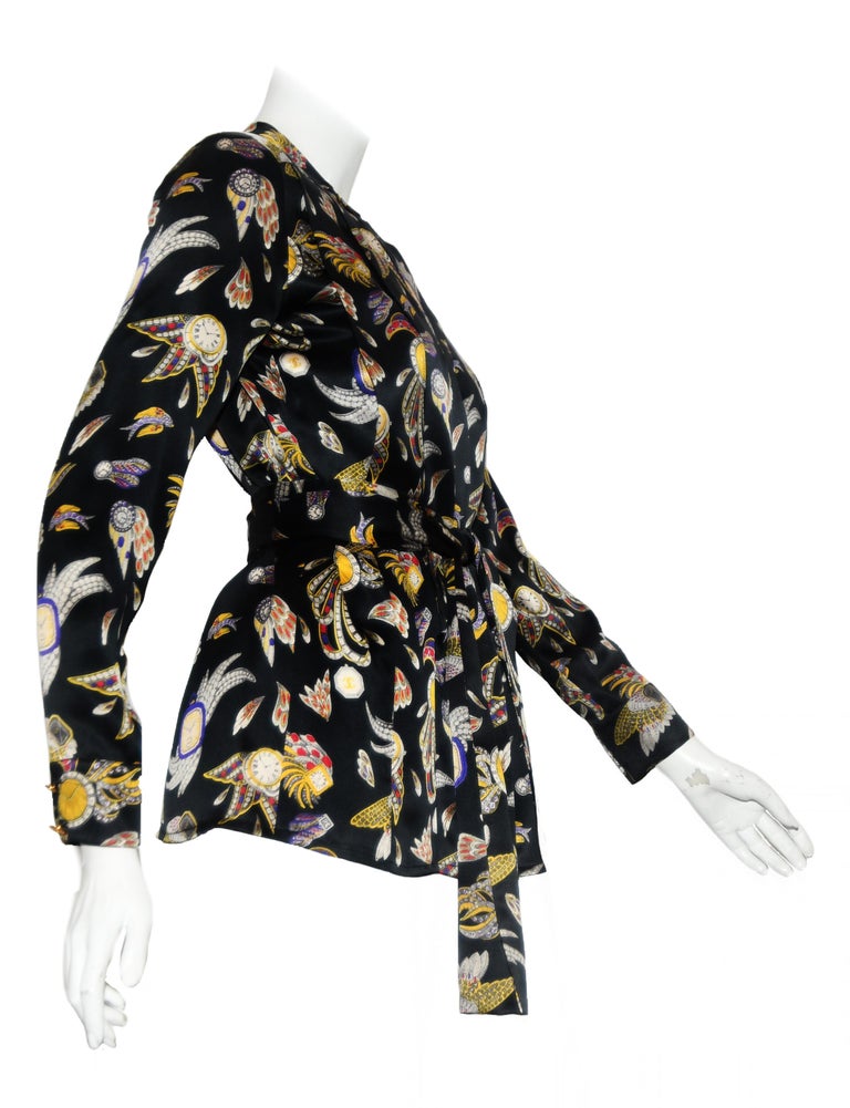 Chanel Silk Clock Print With Long Sleeves and Belt Sash at 1stDibs