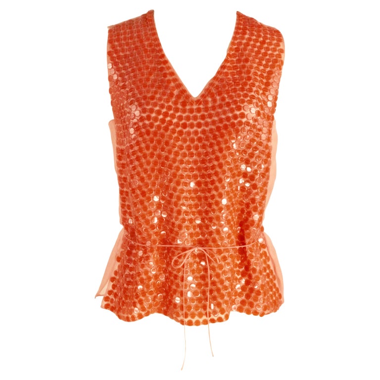 CHANEL silk orange top with giant sequins FR 42 Cruise 2000 00C For ...