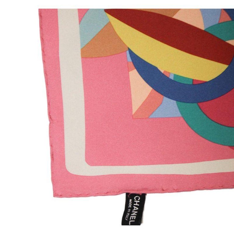 Chanel Silk Scarf in Flower Print For Sale at 1stDibs