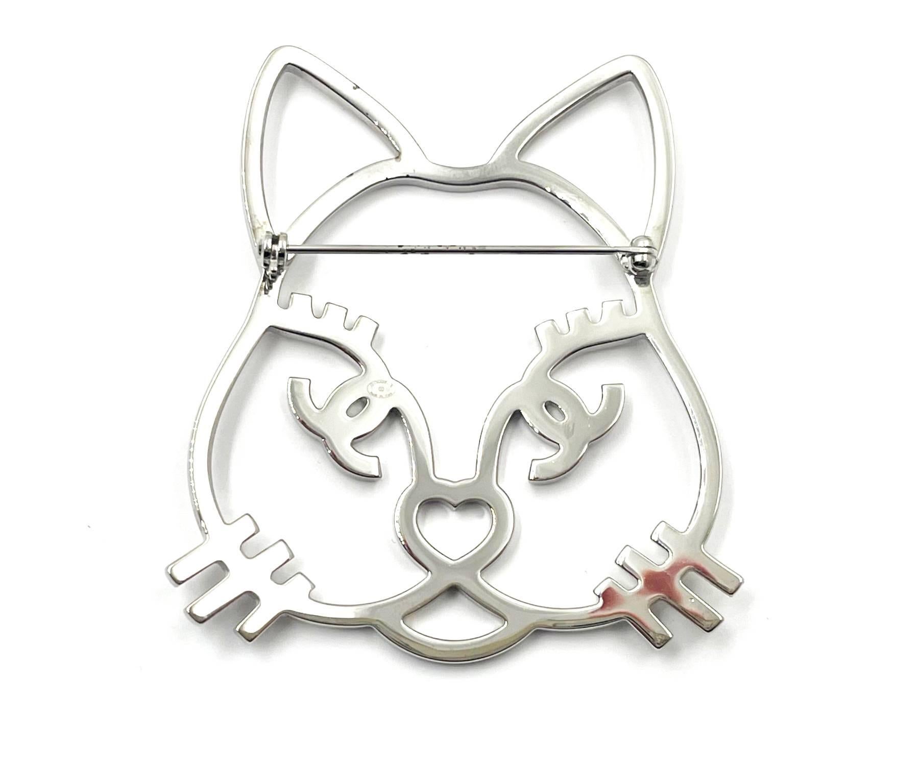 Chanel Silver Cat Round Square Princess Crystal Large Brooch at 1stDibs ...