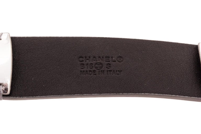 Chanel Silver Caviar Leather CC Belt with silver-tone interlocking CC ...