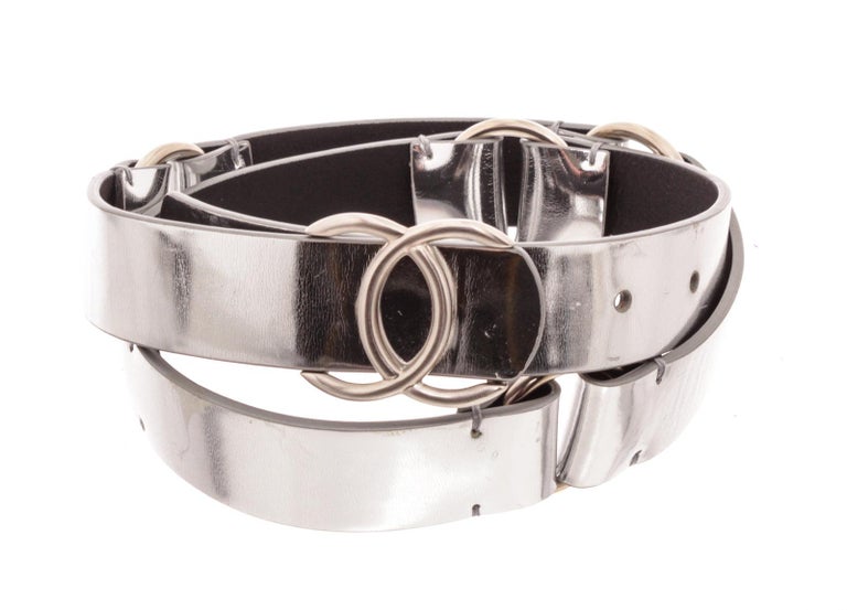Chanel Silver Caviar Leather CC Belt with silver-tone interlocking CC ...