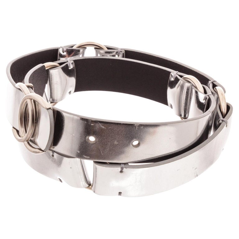 Chanel Silver Caviar Leather CC Belt with silver-tone interlocking CC ...