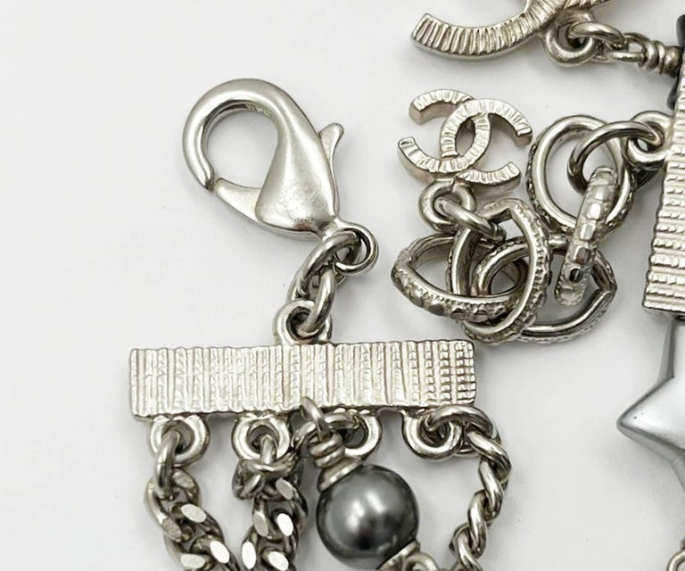 Chanel Silver CC Grey Stars 4 Strand Chain Necklace For Sale at 1stDibs