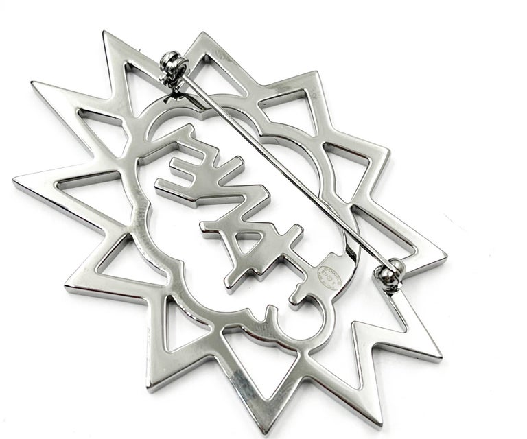 Chanel Silver CC Red Gold Crystal Bang Large Brooch For Sale at 1stDibs