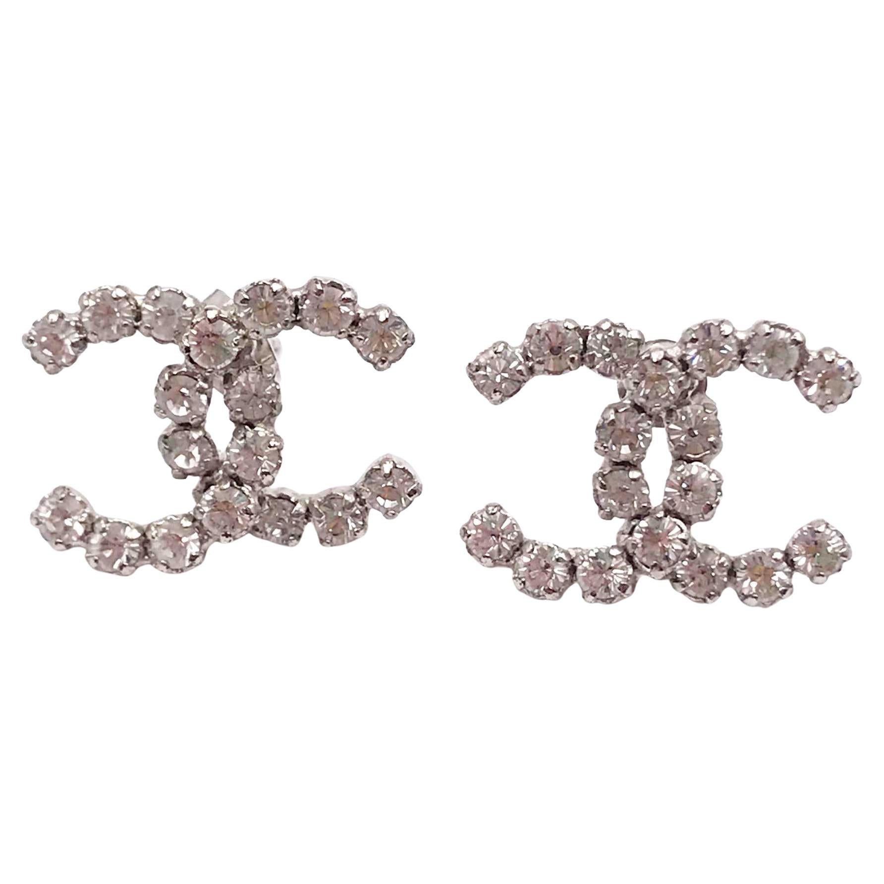 Chanel Silver CC Rocky Cracked Crystal Reissued Piercing Earrings For ...